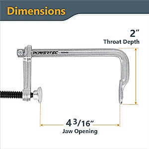 POWERTEC 71598 4 Inch Heavy Duty F Clamp, 4-3/16 Inch x 2 Inch Throat F Style Bar Clamps for Woodworking, 480 lb Capacity each – 2 Pack