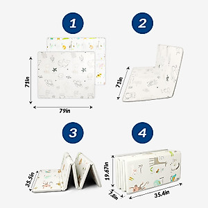 CreateBay Foldable Baby Play Mat, 79x71 Inch Thick 0.8 Inch XPE Foam Waterproof, Extra Large Crawling Mat for Floor Kids Infant Training Non-Slip Reversible Non-Toxic