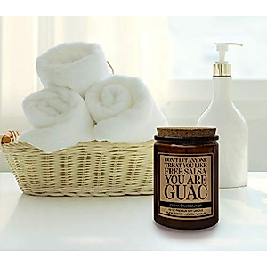 Don't Let Anyone Treat You Like Free Salsa You are Guac, Kraft Label Scented Soy Candle, Huckleberry, Lemon, Vanilla, Glass Jar Candle, Made in The USA, Decorative Candles, Funny and Sassy (Amber)
