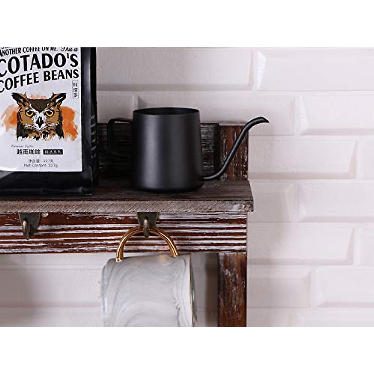Encozy Wall Mounted Cup Rack with Shelf,Coffee Mug Holder Wood Cup Organizer with 7 Hooks (Wood)