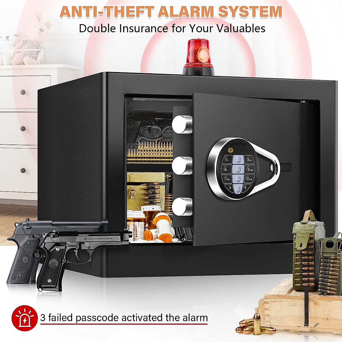 1.2 Cuft Fire Proof Safe Boxes for Home, Digital Home Security Safe Box with Fireproof Money Bag, Combio Keypad and Spare Keys, Personal Safe Fireproof Lock Box for Home Medicine Valuable Document