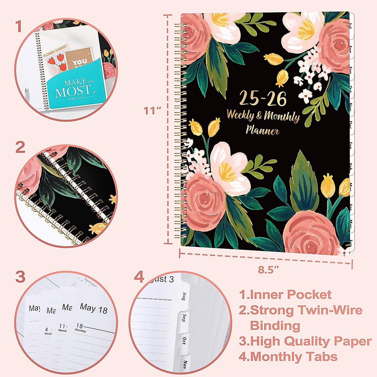 Monthly Planner 2023-2025 - Jul. 2023 - Jun. 2025, Monthly Calendar 2023-2025, 9" x 11", 2 Year Monthly Planner with Monthly Tabs, Flexible Cover,Twin-Wire Binding, Perfect Organizer