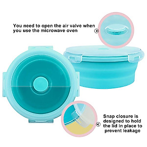 Collapsible Bowls, GLE2016 Silicone Collapsible Food Storage Containers with Lids for Camping, Round Silicone Lunch Containers, Microwave, Dishwasher and Freezer Safe (3, Blue)