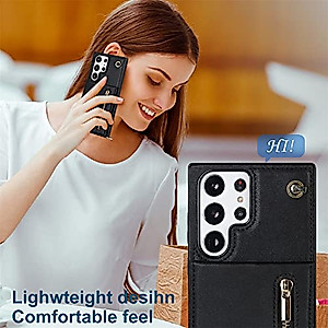 Tncavo Crossbody Wallet Case for Samsung Galaxy S23 Ultra for Women, RFID Blocking Card Holder PU Leather Zipper Handbag Purse Phone Cover with Lanyard Strap for Samsung Galaxy S23 Ultra XKL Black