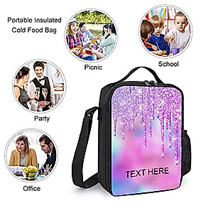 Aicihert Custom Pink Glitter Pattern Backpack Personalized 3 Piece Set Backpack with Your Name Text School Bag Customized Bookbag with Lunch Box And Pencil Case Set for Boys Girls