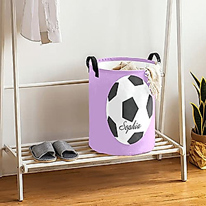 Sport Soccer Large Storage Basket Personalized Laundry Hamper with Name Bathroom Home Decor Collapsible Round Storage Bin Boxes Clothing for Gift