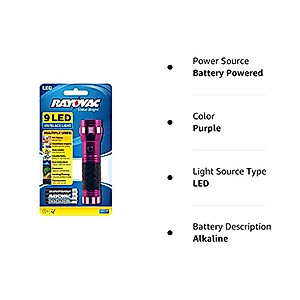 Rayovac UV Flashlight Black Light, 400 nm Ultraviolet Blacklight Detector for Dog Urine, Pet Stains, Bed Bug and Auto Leaks, Purple (BEUV3AAA-BA)
