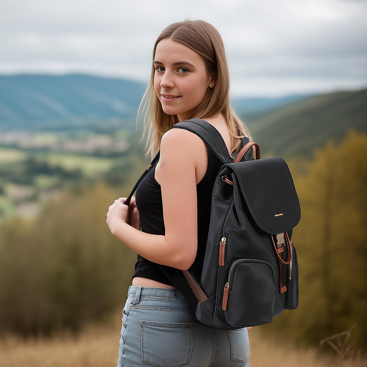 GOLF SUPAGS Laptop Backpack for Women College Computer Bag Work Travel Backpack Purse Fits 15 Inch Notebook (Black)