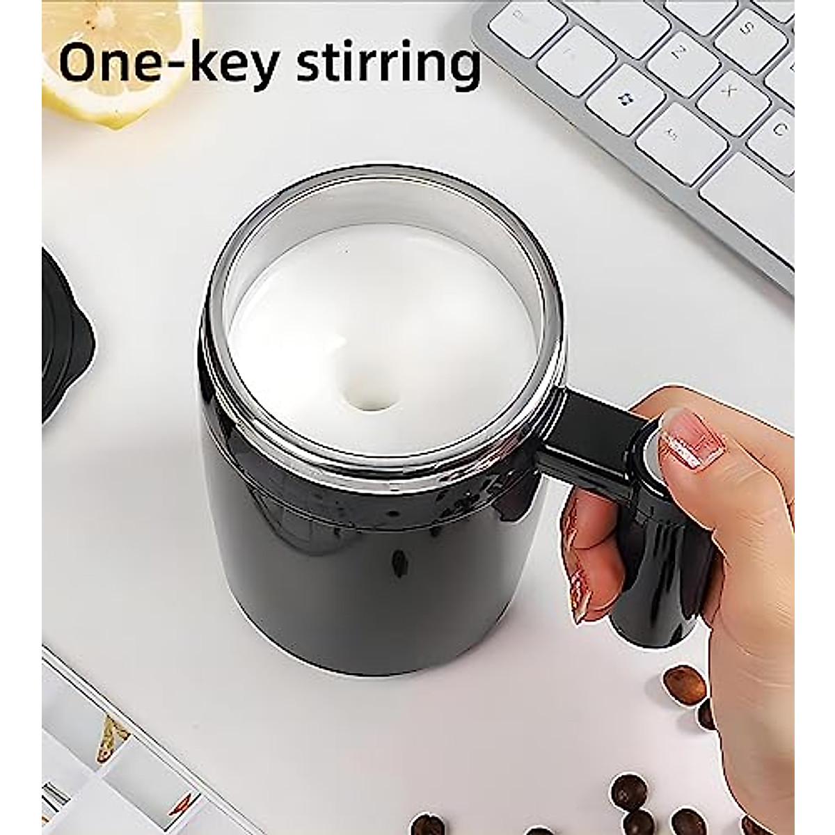 Self Stirring Coffee Mug,KittBaby Rechargeable Stainless Steel Automatic Magnetic mixing cup for Coffee Tea Milk Cocoa,13oz black Electric mixer Mug Best Gift
