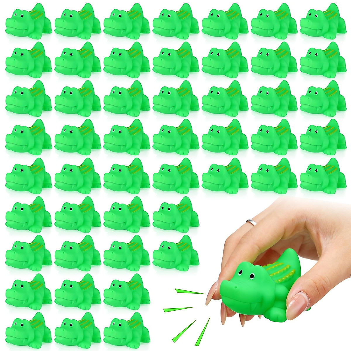 Lenwen 100 Pcs Rubber Crocodile Bath Toy Bulk Mini Alligator Toys Crocodile Bathtub Toys Float Squeak Toys for Summer Pool Parties Halloween Christmas Party Birthday Decoration, 2.8 x 1.3 x 1.3 Inch