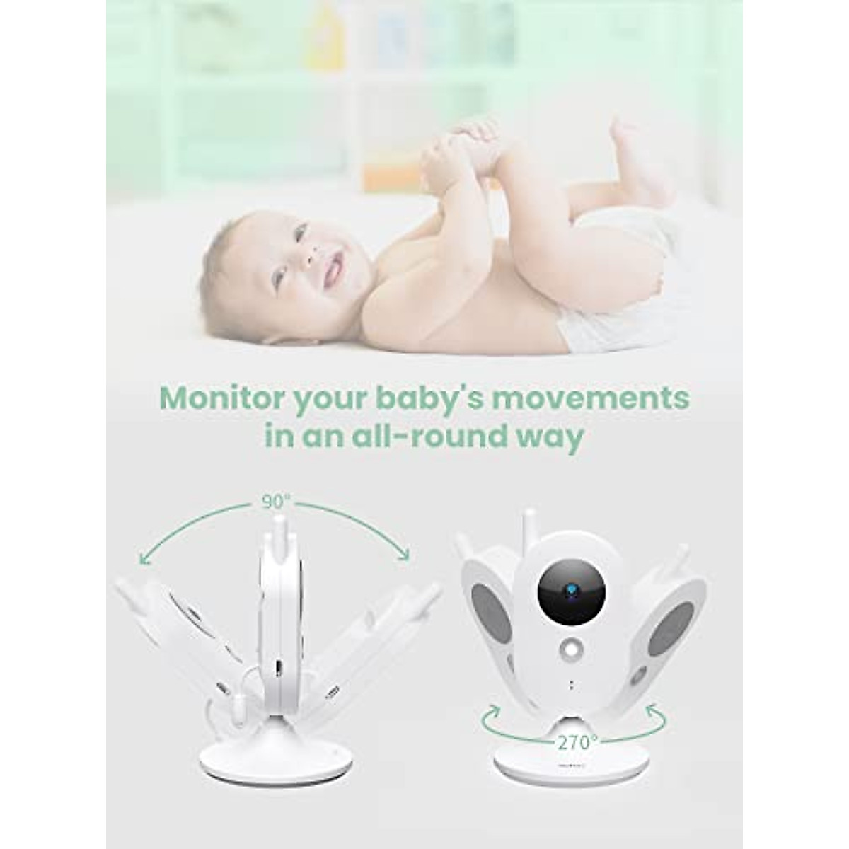 YOTON Portable 2.4" Baby Monitor YB01 with Camera and Audio, Auto Night Vision, 2-Way Talk,Temperature Monitor and 8 Lullabies VOX Mode,for Pet,Plug & Play