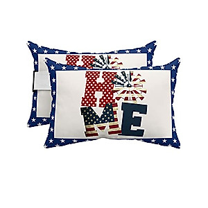 Recliner Head Pillow Ledge Loungers Chair Pillows with Insert Independence Day Farmhouse Home American Flag Lumbar Pillow with Adjustable Strap Outdoor Waterproof Patio Pillows for Beach Pool, 2 PCS