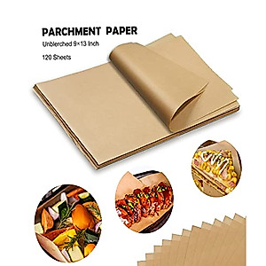 Parchment Paper Sheets, 9x13 In Non-Stick Precut Baking Parchment for Baking, Grilling, Air Fryer, Steaming, and More (Unbleached) - Quarter Sheet Size, Perfect for Bread, Cakes, Cookies, 120PCS