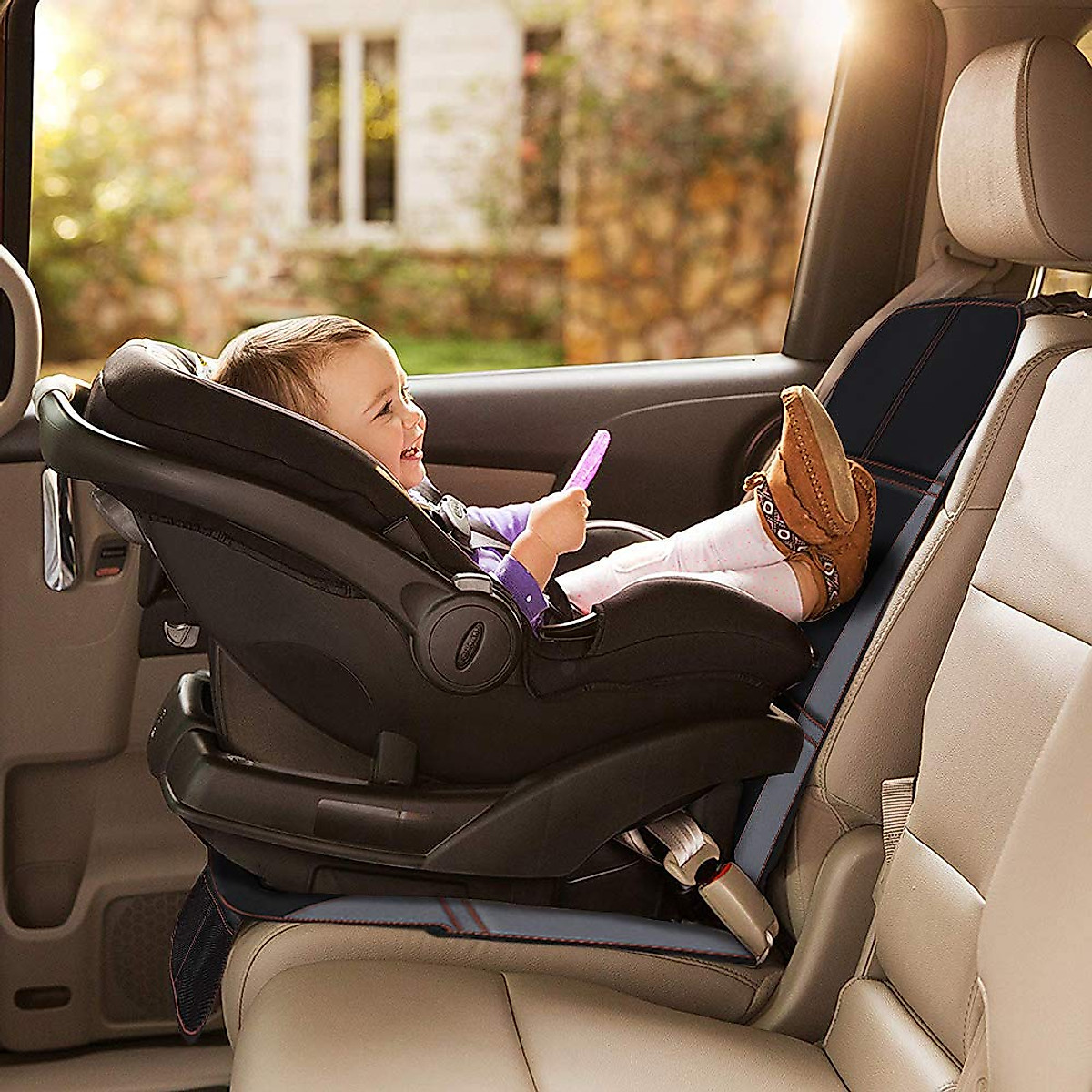 J&C Car Seat Protector 2pcs, 600D Car Seat Protector for Child & Infant Heavy Duty with Non-Slip Spots Universal Fit