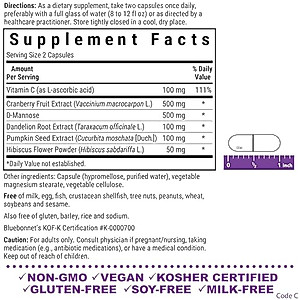 Bluebonnet Nutrition Urinary Tract Support, Cleanse & Flush*, Soy-Free, Gluten-Free, Kosher-Certified, Non-GMO, Dairy-Free, Vegan, 30 Vegetable Capsules, 15 Servings