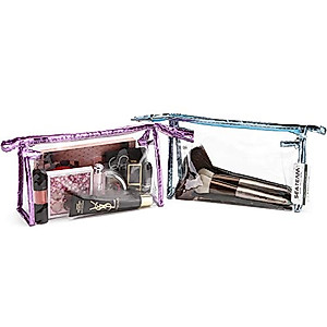 Sea Team 6-Pack Transparent Waterproof Cosmetic Bags with Zipper, Clear Vinyl Plastic Makeup Bags, Portable Travel Toiletry Pouch, Organizer, Pencil Case (Colorful, Small/8.9")
