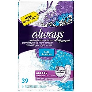 Always Discreet Incontinence Maximum Absorbency Pads, Long 39 ea (Pack of 6)