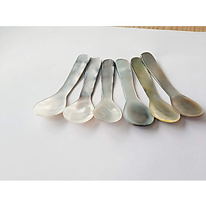 DUEBEL Set of 6 Shining Mother of Pearl MOP 7.5cm x 2cm Shell Spoons for Caviar, Egg Serving (Black)