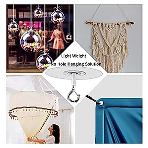 No Hole Adhesive Ceiling Hooks for Hanging Light Plants,Sticky Eye Hooks for Hanging Boby Mobile Curtain,Set of 10 (Round)