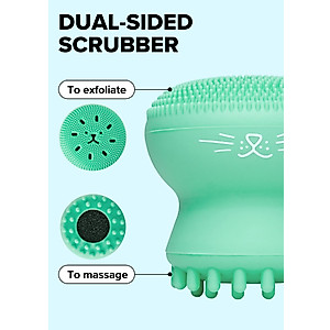 I Dew Care Cleansing Tool - Pawfect Face Scrubber | 3-in-1 Cute Silicone Pore Cleanser, Exfoliator, and Massager with Sponge