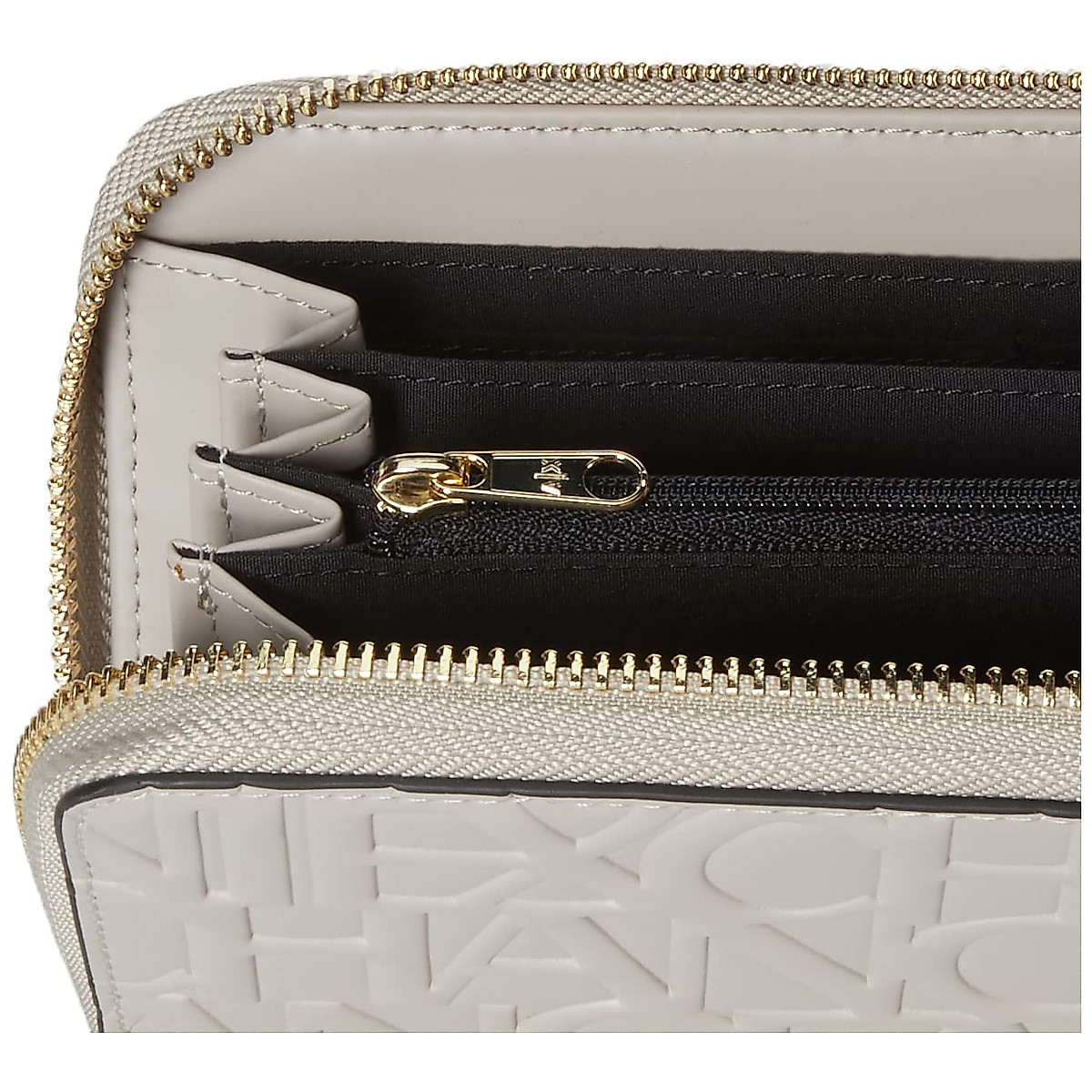 A|X ARMANI EXCHANGE womens All Over Logo Zip Wallet Wristlet Wrislet bag, Noise, One Size US