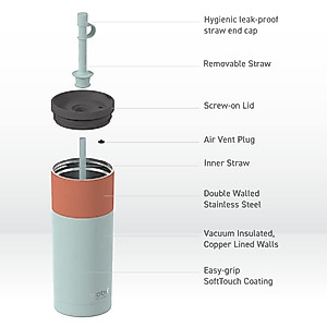 asobu Sippy Double Wall Stainless Steel 20 Ounce Tumbler with Silicone Flexible Straw, 20 Ounces (Pastel Teal)