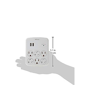 Woods 41079 Surge Protector with 6 Outlets and 2 USB Type A Ports with 1000J of Protection, White