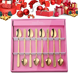 YDware Long Handle Ice Tea Spoons, 7.87 Inches Coffee Spoon, 18/10 Stainless Steel Long Spoon, Ice Cream Spoon, Cocktail Stirring Spoons, Gold Set of 8 in Pink Gift Box
