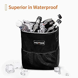 HOTOR Trash Can with Lid and Storage Pockets, 100% Leak-Proof Organizer, Waterproof Garbage Can, Multipurpose Trash Bin for Car - Black