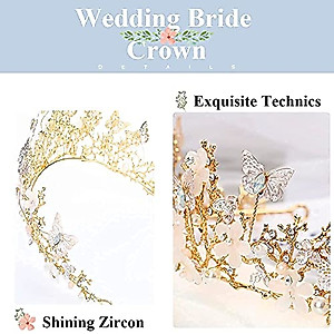 Kilshye Queen Crown Gold Tiaras and Crowns Butterfly Rhinestone Tiara Vintage Bridal Wedding Crown Pageant Costmue Prom Headpiece for Women and Girls (Gold)