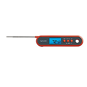 Taylor Digital Waterproof Food Meat and Candy Thermometer, with a Folding Probe, programmable presets, Backlit Display, andIncludes 2 AAA Batteries