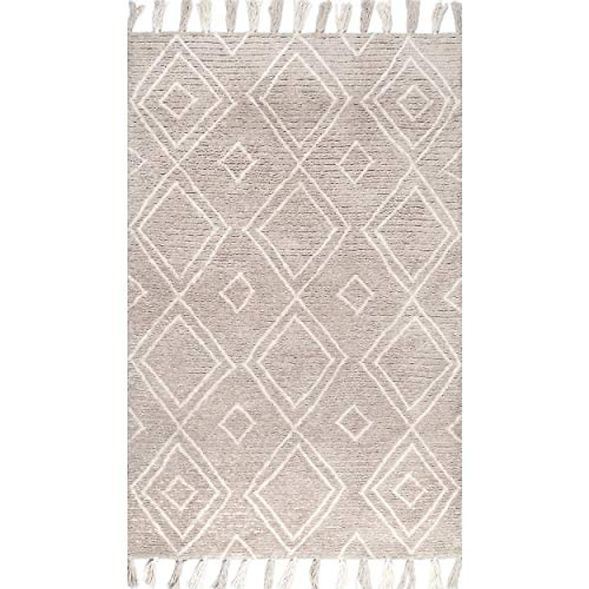 nuLOOM Layla Moroccan Diamond Tassel Wool Area Rug, 7' 6" x 9' 6", Tan