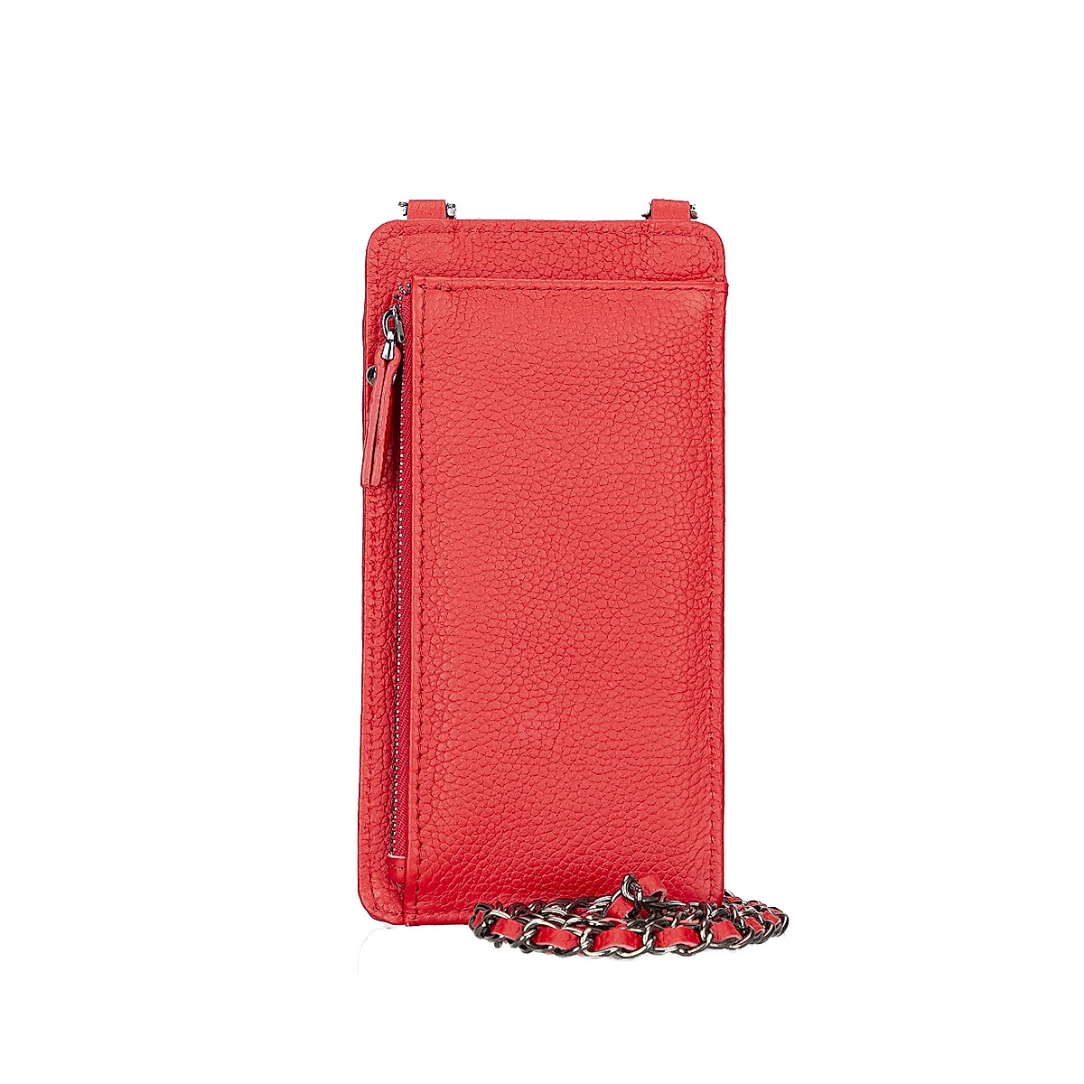 BOULETTA Crossbody Bag Cellphone Purse for Women-Leather Zipper Shoulder Wallet with Phone Pocket and Chain Strap 4 Card Slots Small