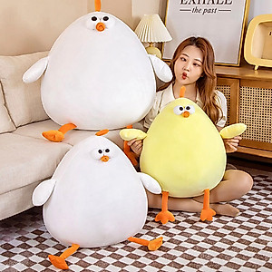 Funny Fat Chicken Plush Pillow 17.7" Cute Plush Chicken Pillow Super Soft Simulation Mother Hen Doll Chicken Plush Neck Pillow Chicken Stuffed Animal forKids' Plush Toy Pillows Festival Gifts (White)