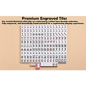 American Mahjong Game Set 166 White Engraved Tiles for Western Mah Jong, Mah jongg Play with Traveler Size Carrying Case, Dices, Chips, Manual,Win indicator. / Racks and Pushers not included