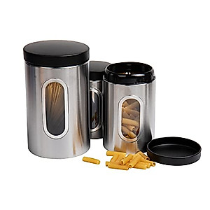 Mind Reader 3 Piece Canister Set, 1, 1.5, 2 Quart, Silver with Black