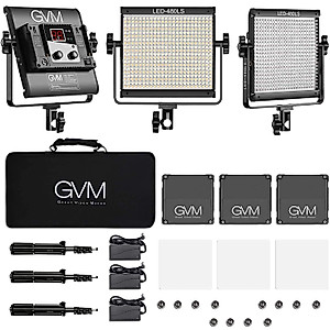 GVM 3 Pack LED Video Lighting Kits with APP Control, Bi-Color Variable 2300K~6800K with Digital Display Brightness of 10~100% for Video Photography, CRI97+ TLCI97 Led Video Light Panel +Barndoor
