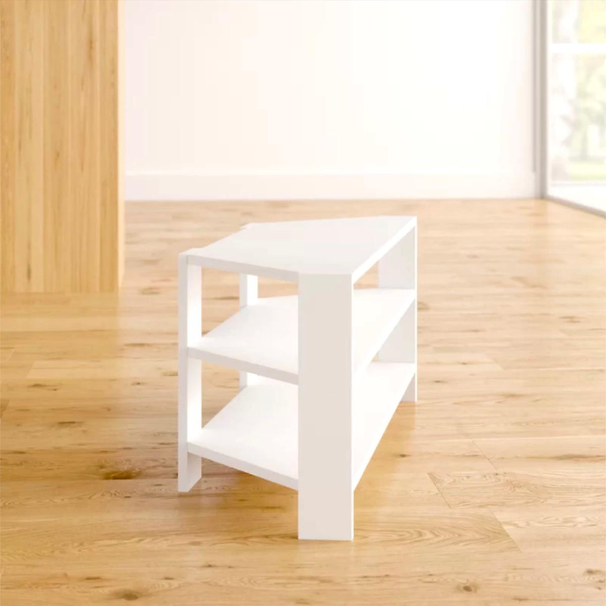 JV Home Thales Stylish Corner TV Stand Entertainment Unit | TV Cabinet | Meuble TV for Living Room, Bedroom Suitable up to 50” TVs (White)