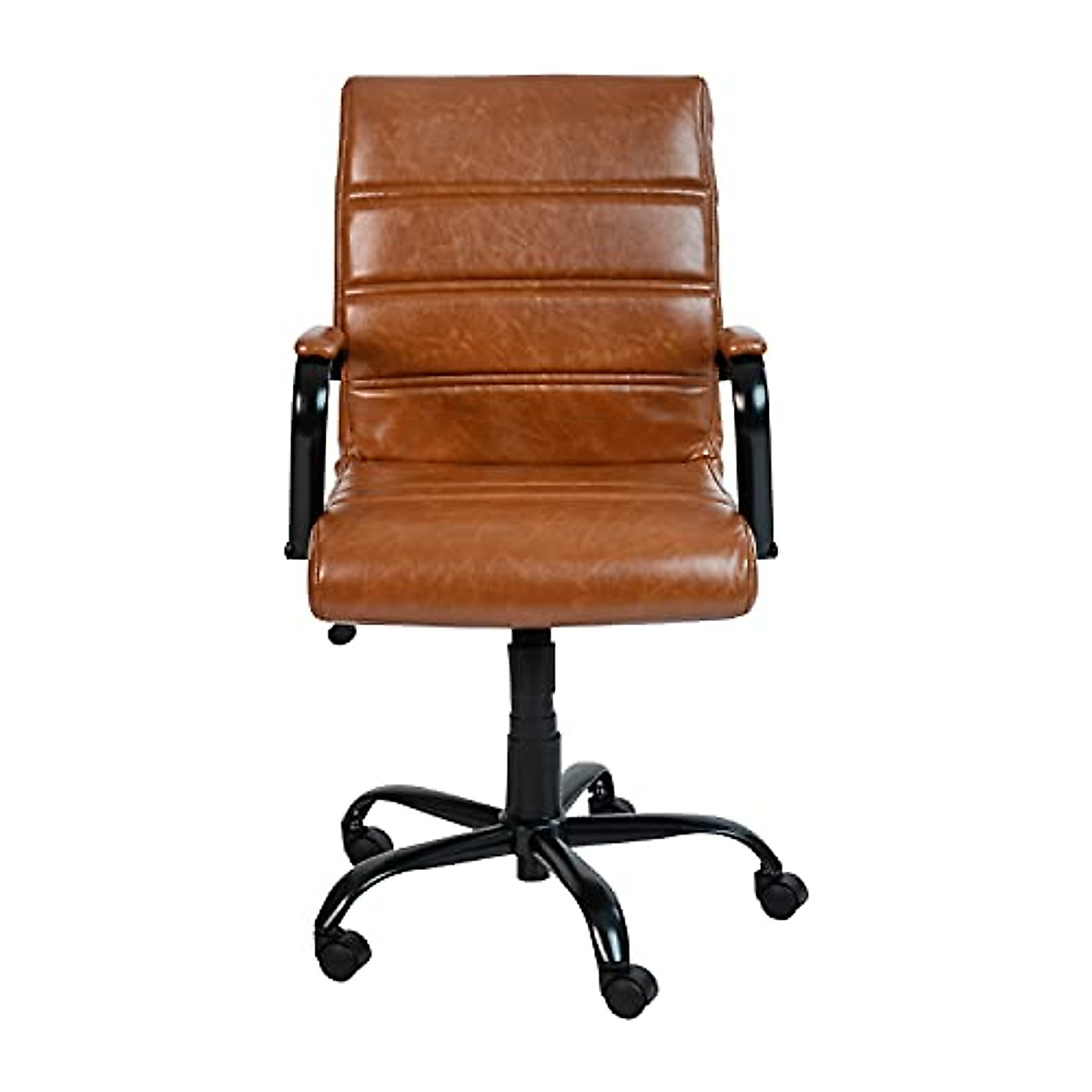 Flash Furniture Whitney Mid-Back Desk Chair - Brown LeatherSoft Executive Swivel Office Chair with Black Frame - Swivel Arm Chair