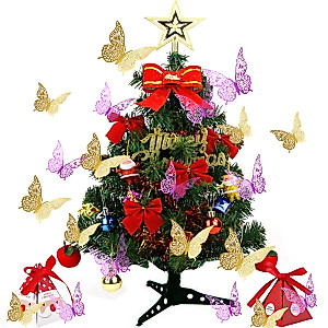 3D Purple Gold Butterfly Wall Stickers, 24 PCS 3 Sizes Butterfly Wall Decals, Removable Metallic Gold Wall Sticker Room Mural for Paper Art Party Cupcake Kids Bedroom Classroom Wedding Balloon Decors