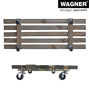 Wagner Plant Caddy Double - 31.1 x 11.42 x 3.35 in - Flower Caddy for Indoor + Outdoor use, Plant Stand Made of Wood, riffled, Grey, Load Capacity 330 lbs, Made in EU - 64-0879