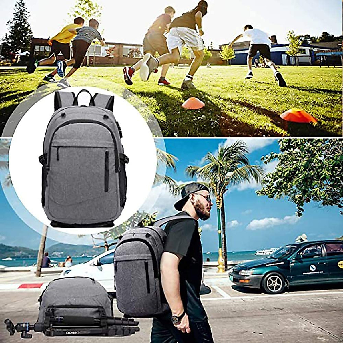 KOLAKO Travel Backpack Waterproof Large Sports Basketball Bookbag Backpack Anti Thief Business Backpacks Daypack Fit 17.3 Inch Laptop Gray