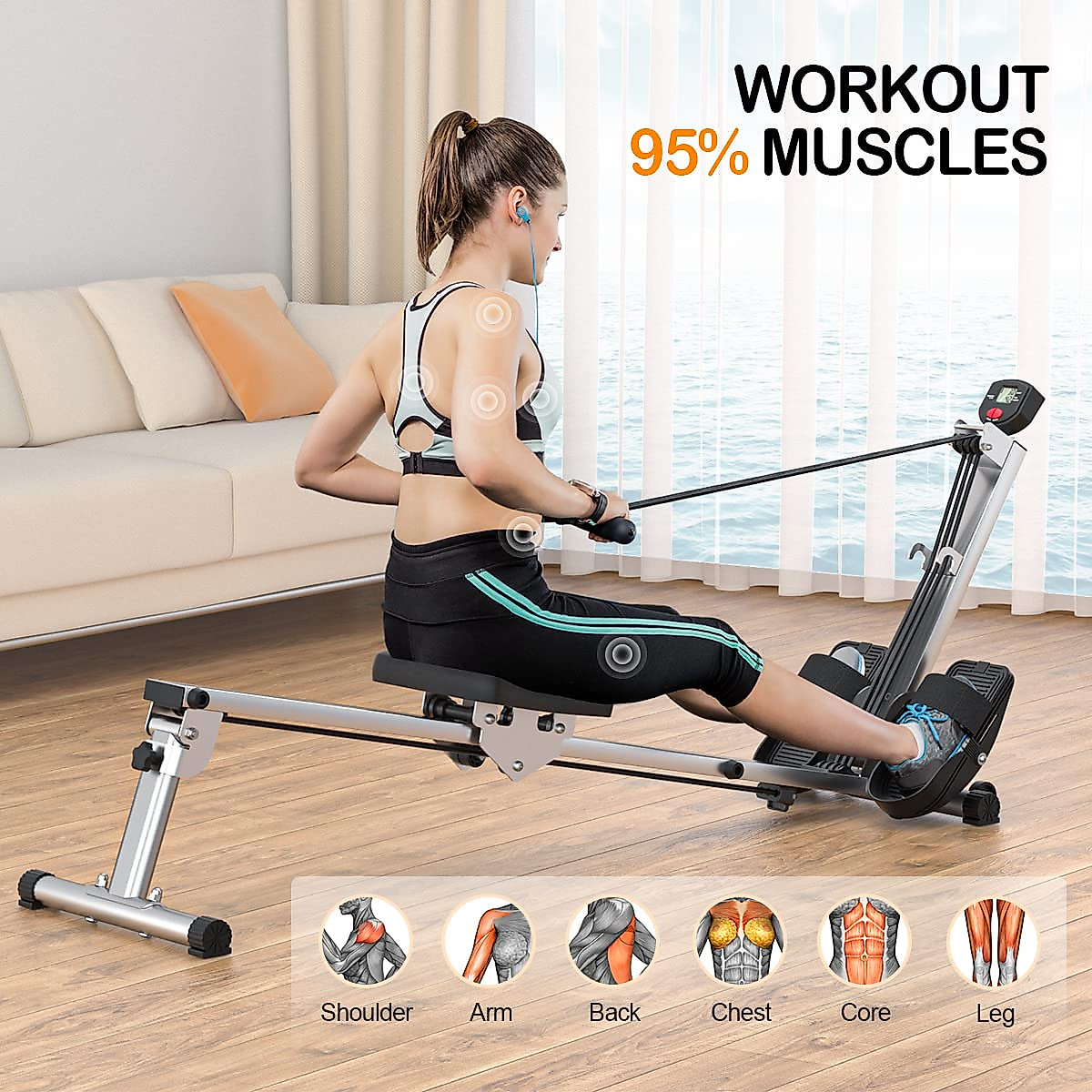 Rowing Machine for Home Use, Row Machine Rower with Adjustable Resistance, Hyper-Quiet Rower Machine Supports 300LBS, 2024 Upgraded Version