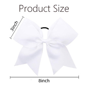 16PCS 8" Large Cheer Hair Bows Ponytail Holder Elastic Band Handmade for Cheerleading Teen Girls College Sports (White, 16 Count (Pack of 1))