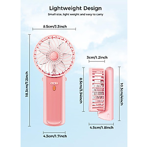 JZCreater Mini Handheld Fan,Portable Hand Held Fan, 15H Cooling Fan, Quiet 4 Speed, USB Rechargeable Battery Operated Desk Fan, Small Folding Electric Fan for Travel Outdoor Home Office Makeup, PINK