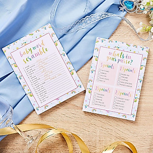 Juvale Baby Shower Game Card Packs - 5-Set Assorted Party Activity Supplies for 50 Guests, Including Bingo, Word Scramble, and Well Wishes, Unicorn and Clouds Design, 50 Sheets, 5 x 7 Inches