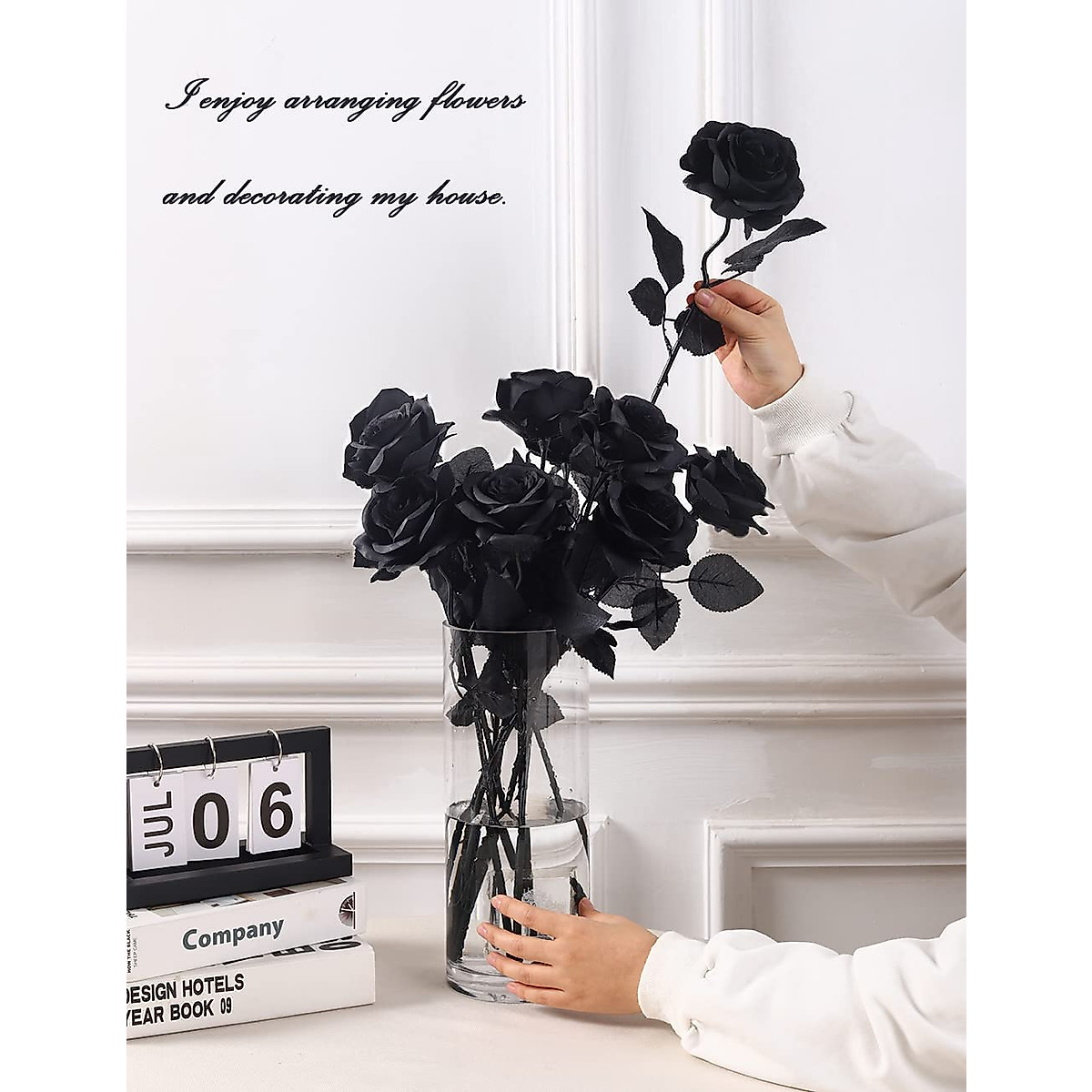Laelfe 12 PCS Artificial Flowers Black Roses, Fake Silk Flower Long Stem Artificial Black Rose for Halloween Home Wedding Party Decorations(Black)
