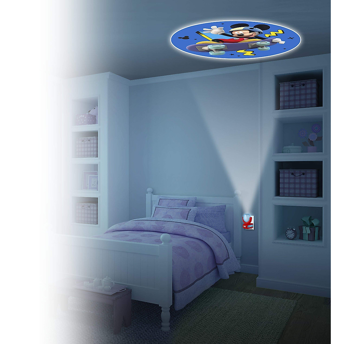 Projectables Disney Mickey and the Roadster Racers LED Kids Night Light, Projector, Plug-in, Dusk to Dawn Sensor, for Hallway, Bedroom, Nursery, Playroom, Gaming Room, 11739