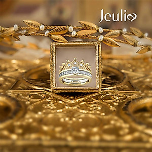 Jeulia 2 Carat Crown 925 Sterling Silver Ring For Women Crown Two Tone Round Cut Wedding Ring Sets Gold Plated Wedding Band Cubic Zirconia Engagement Ring Anniversary Promise with Jewelry Box (10)