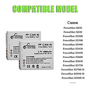 Pickle Power NB-4L Battery and LED Display Charger for Canon PowerShot ELPH 100 HS 300 HS 330 HS 310 HS SD1000 SD1100 is SD1400 is SD200 SD30 SD300 SD40 SD400 SD600 SD750